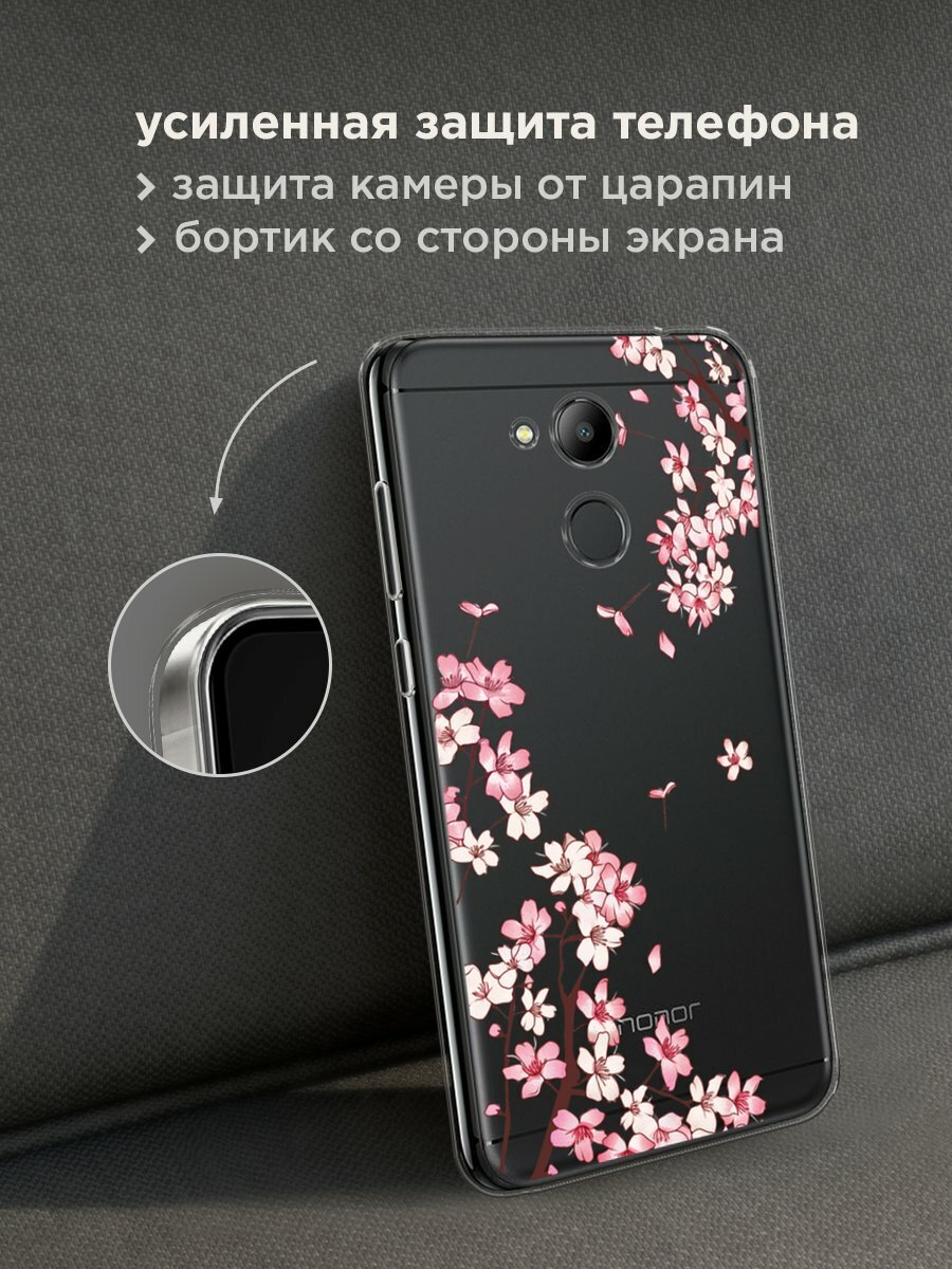 Чехол на Honor 6C Pro / Хонор 6С Про с принтом "Ветви сакуры 1", прозрачный — фото 1