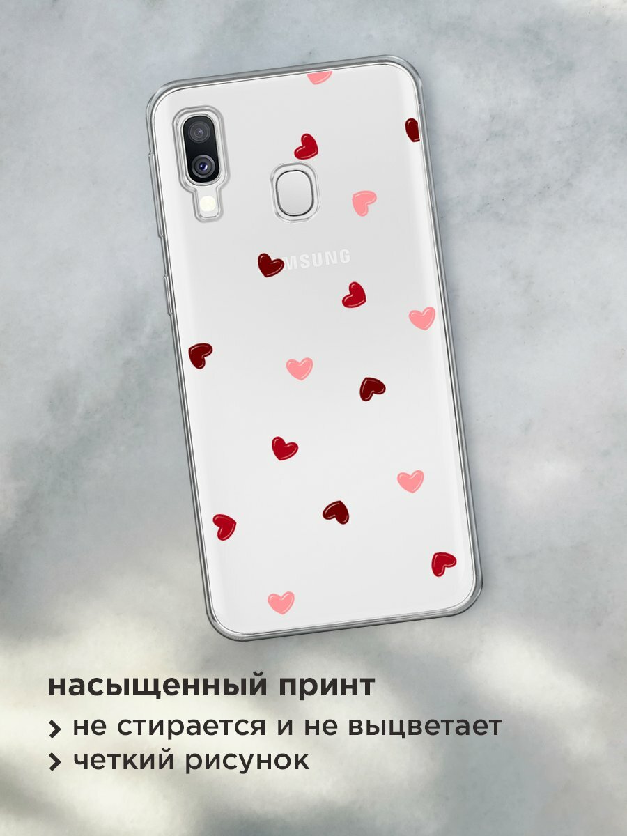Чехол на Samsung Galaxy A40 / Самсунг Галакси А40 с принтом "Бордовые сердечки 2" — фото 1
