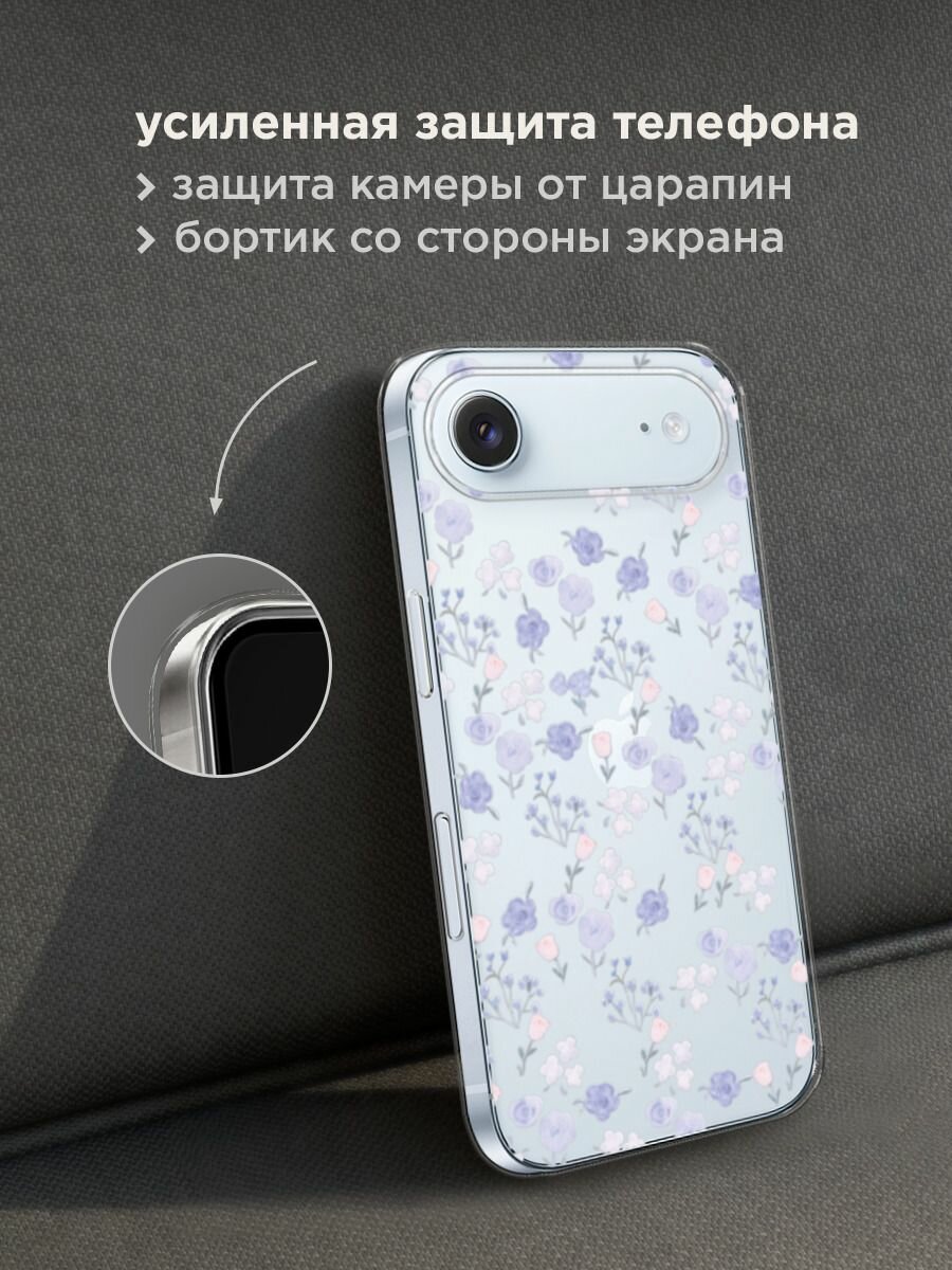 Чехол на Apple iPhone Air / Айфон Айр с принтом "Сиреневые розы паттерн", прозрачный — фото 1