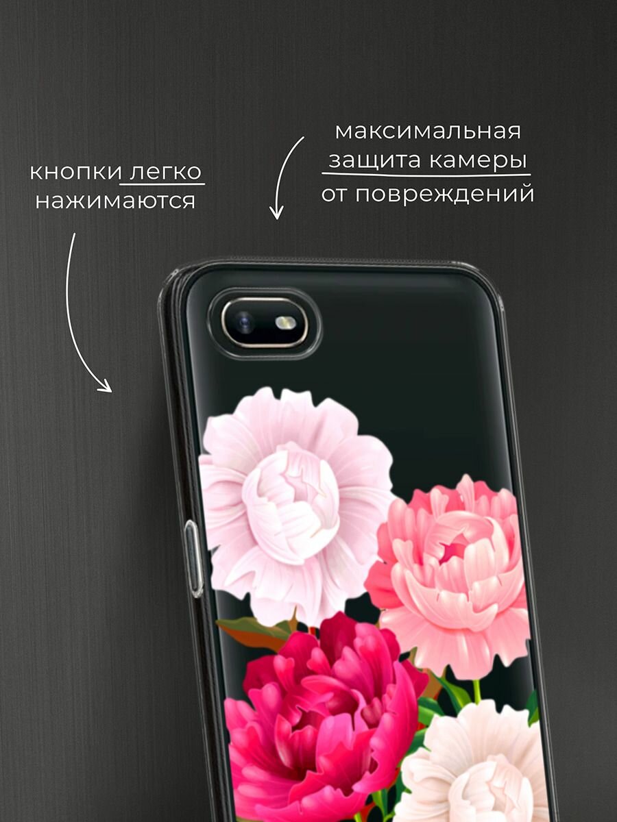 Чехол на Oppo A1k / Оппо А1к с принтом "Большие пионы", прозрачный — фото 1