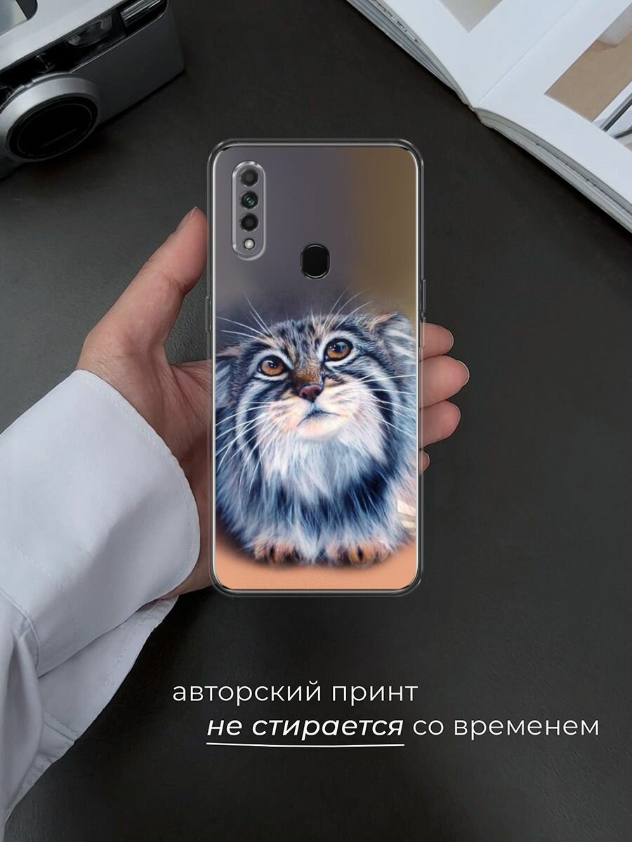 Силиконовый чехол на Oppo A31 / Оппо А31 с принтом "Кот манул 2" — фото 1