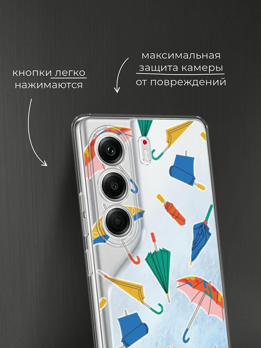 Чехол на Tecno Camon 40 Pro / Текно Камон 40 Про с принтом "Зонты паттерн", прозрачный — фото 1