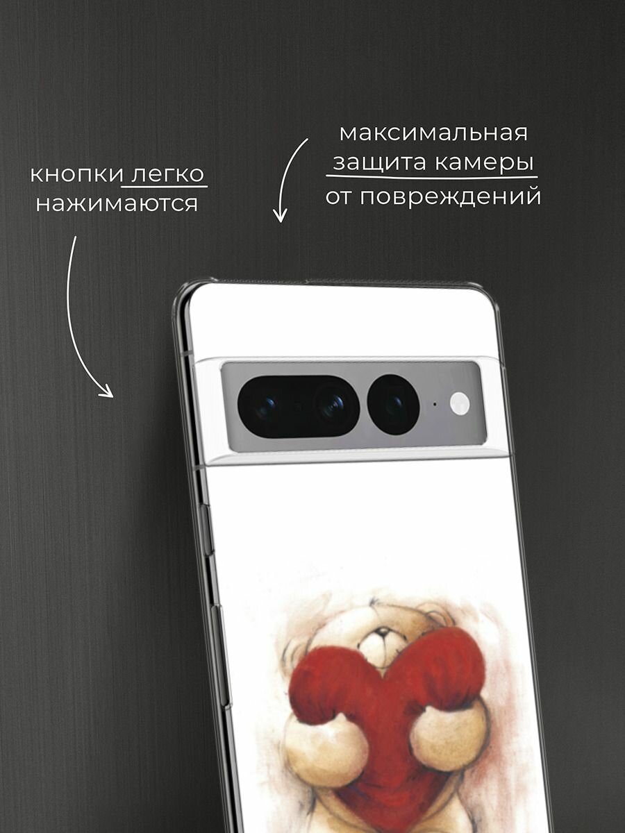 Чехол на Google Pixel 7 Pro / Гугл Пиксель 7 Про с принтом "Мишка с сердцем 1" — фото 1