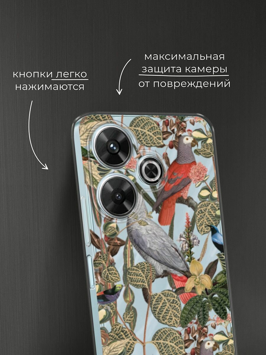 Чехол на Xiaomi Redmi Note 13R/Redmi 13/Poco M6 4G/M6 Plus с принтом "Tropical pattern", прозрачный — фото 1