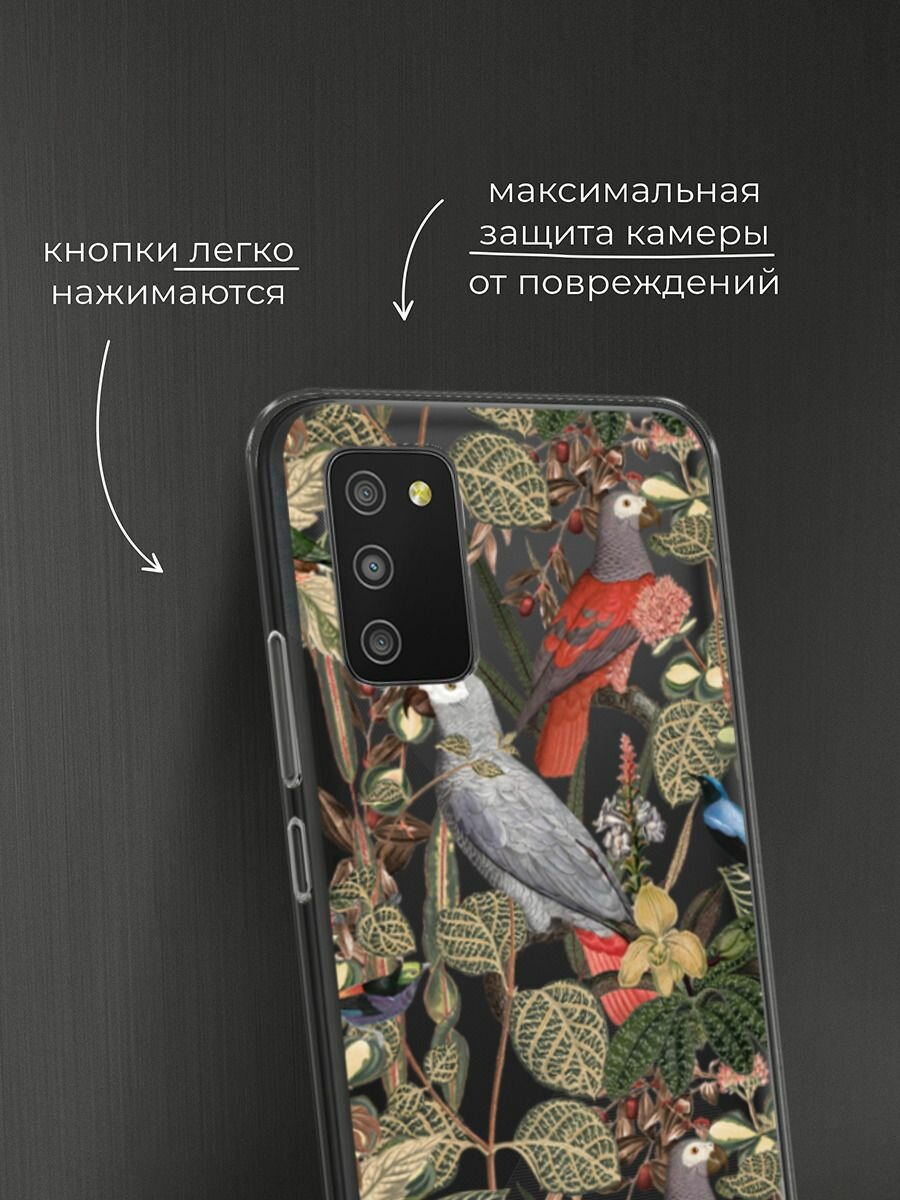 Чехол на Samsung Galaxy A02s / Самсунг Галакси A02s с принтом "Tropical pattern", прозрачный — фото 1
