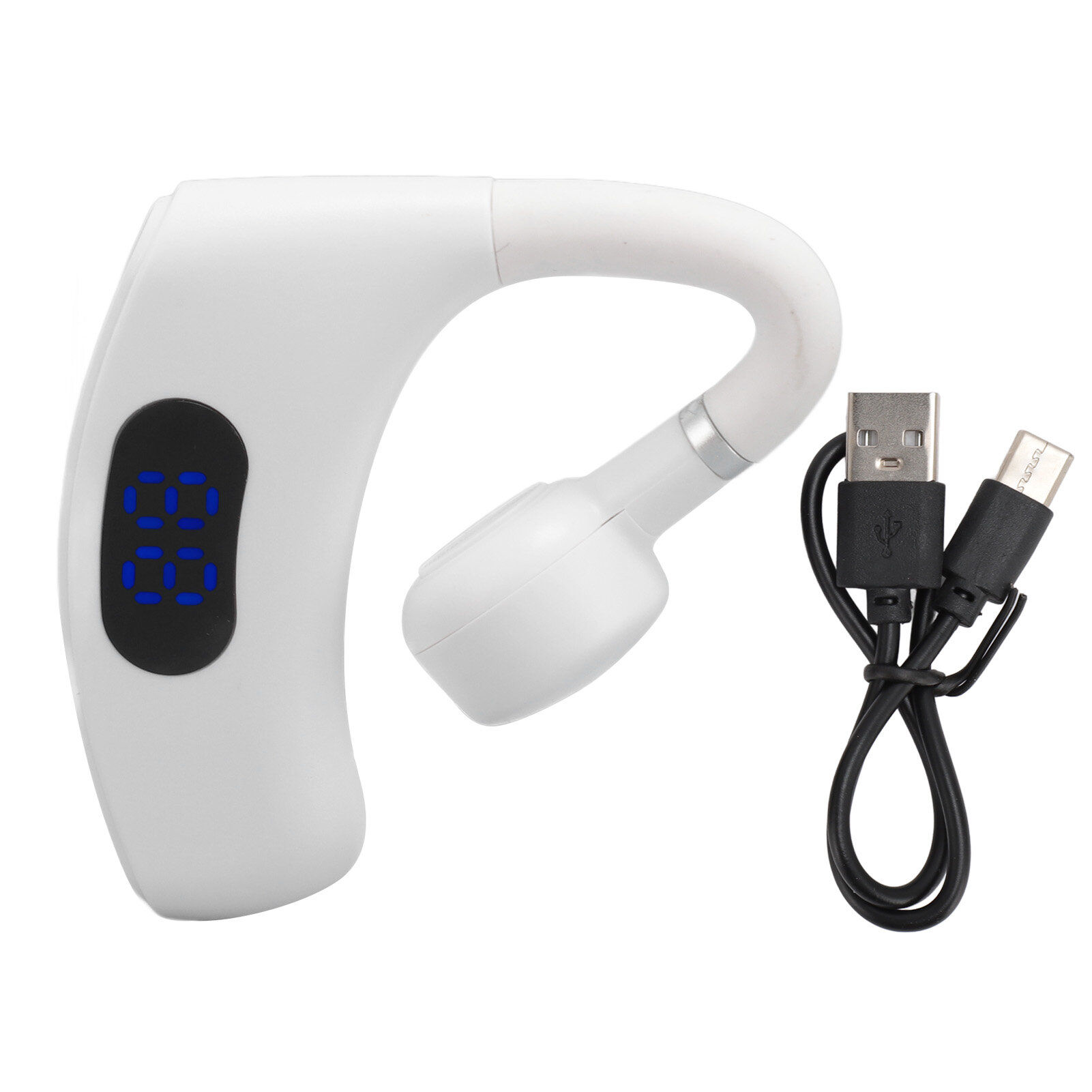 Bluetooth-гарнитура с одним ухом, BT 5.4, шумоподавление, долгое время работы, 180°, с цифровым дисплеем, белый.