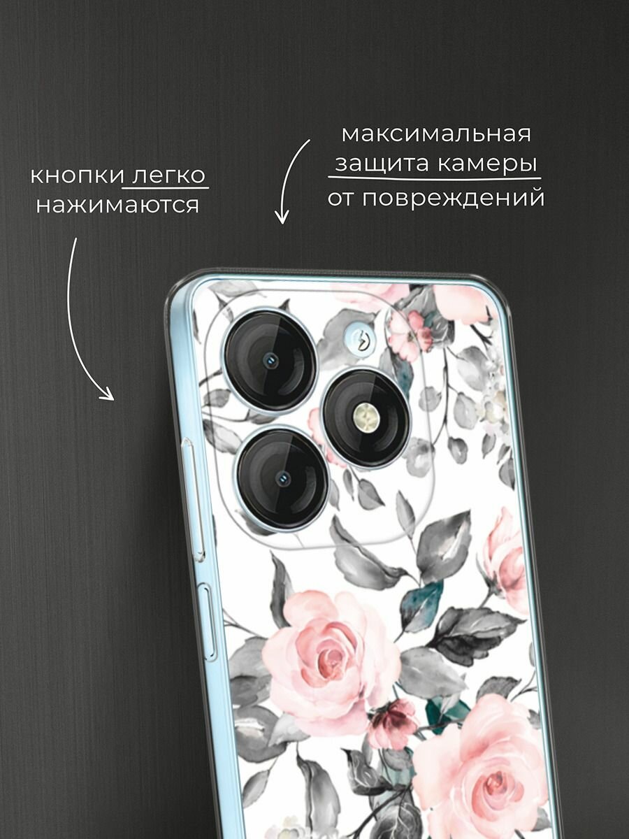 Силиконовый чехол на Itel P55 / Ител Р55 с принтом "Розы на белом" — фото 1