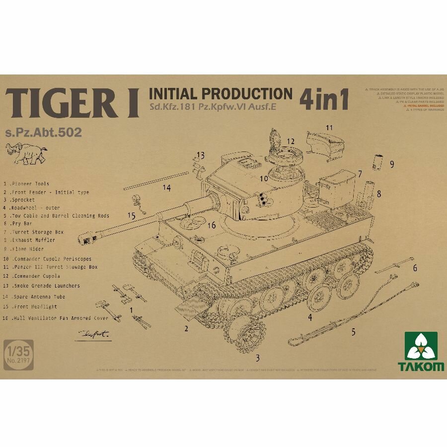 TAKOM 2197 1/35 Sd. Kfz.181 Pz.Kpfw.VI Ausf.E Tiger I Первоначальное производство 4 в 1 сборная модель танка