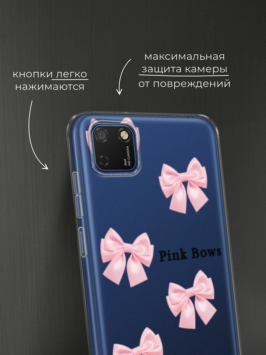 Чехол на Honor 9S/Huawei Y5p / Хонор 9S/Хуавей Y5p с принтом "Pink Bows", прозрачный — фото 1