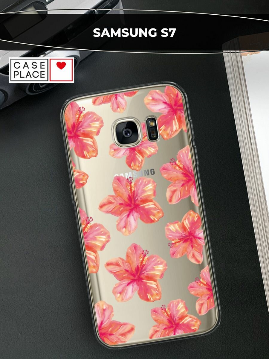 Чехол на Samsung Galaxy S7 / Самсунг Галакси С 7 с принтом "Pink flowers"