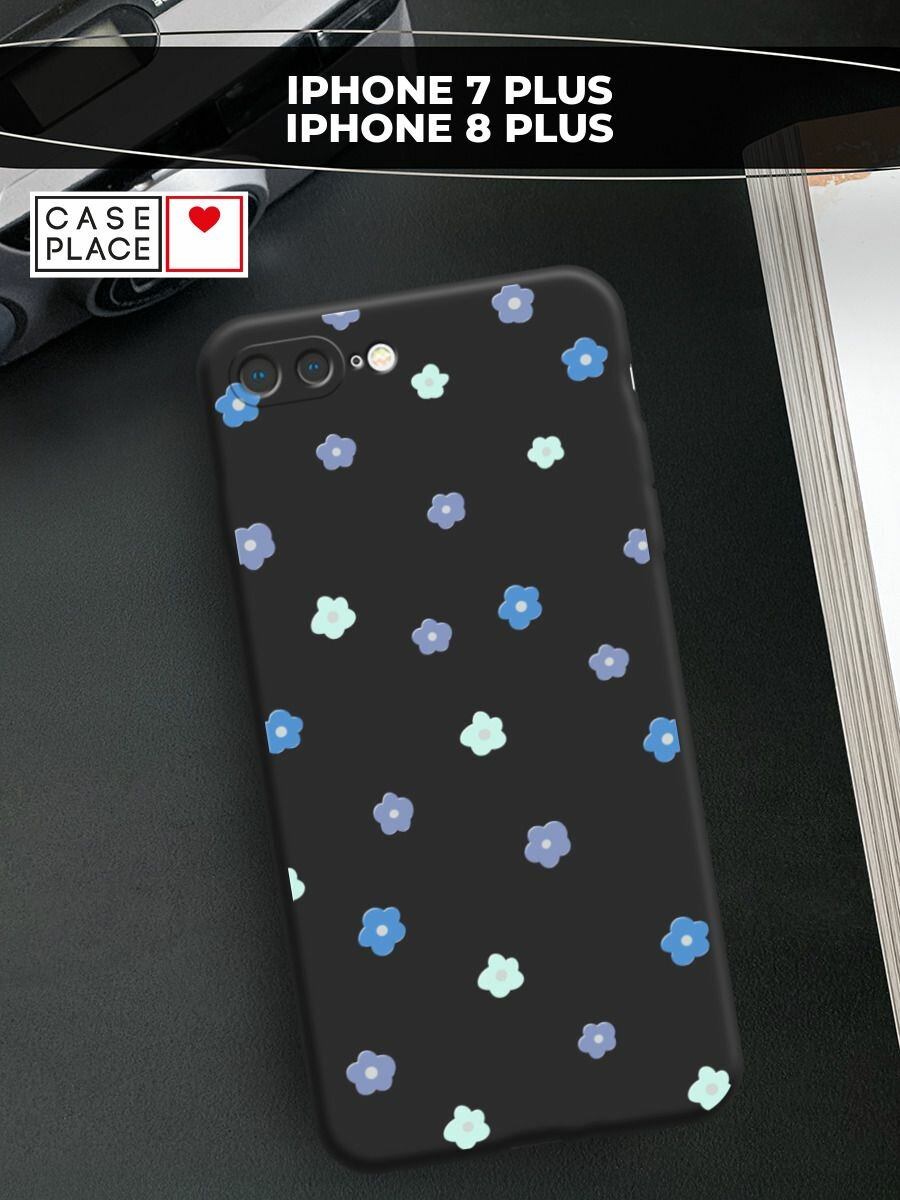 Чехол на Apple iPhone 7 Plus/8 Plus / Айфон 7 Plus/Айфон 8 Plus с принтом "Паттерн с синими цветочками 2"