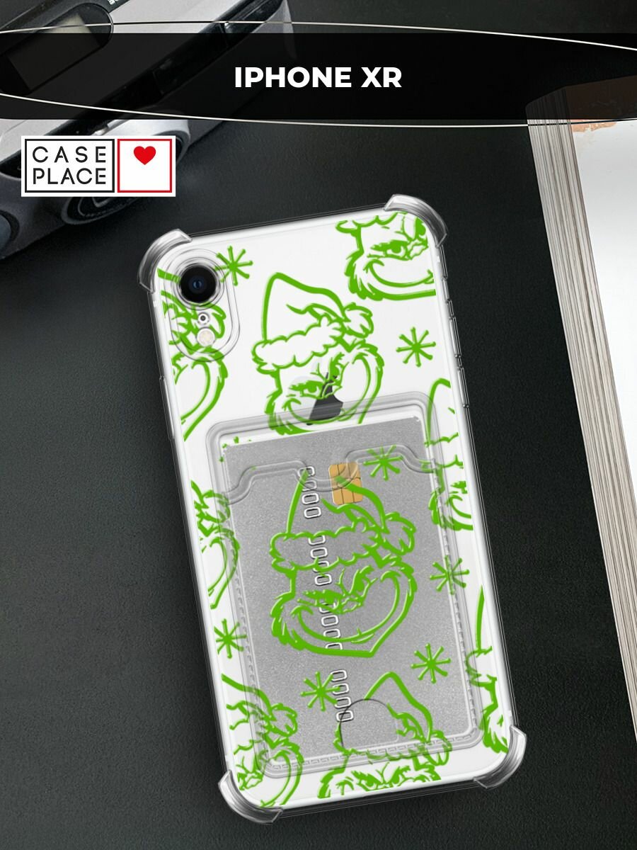 Чехол на Apple iPhone XR (Айфон XR) с картой и принтом "Зеленый Гринч 3"