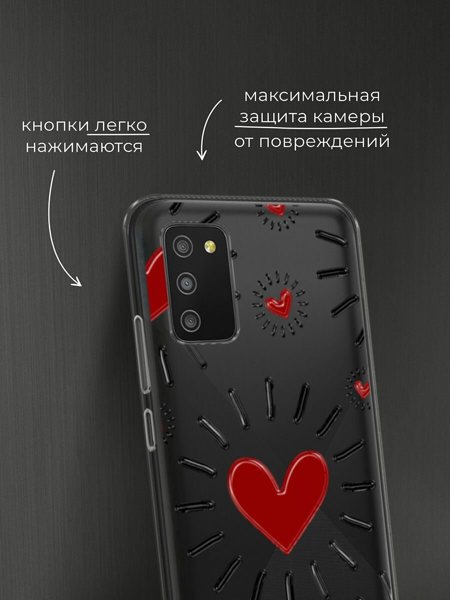 Чехол на Samsung Galaxy A02s / Самсунг Галакси A02s с принтом "Бордовые сердца паттерн" — фото 1