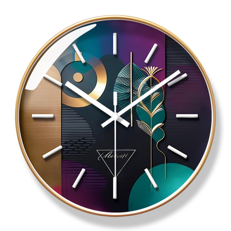 Креативные настенные часы с геометрическим узором | Круглый дизайн, 30 см | Современное абстрактное искусство с красочными узорами | Кварцевые часы без тиканья | Бесшумный механизм для гостиной или спальни