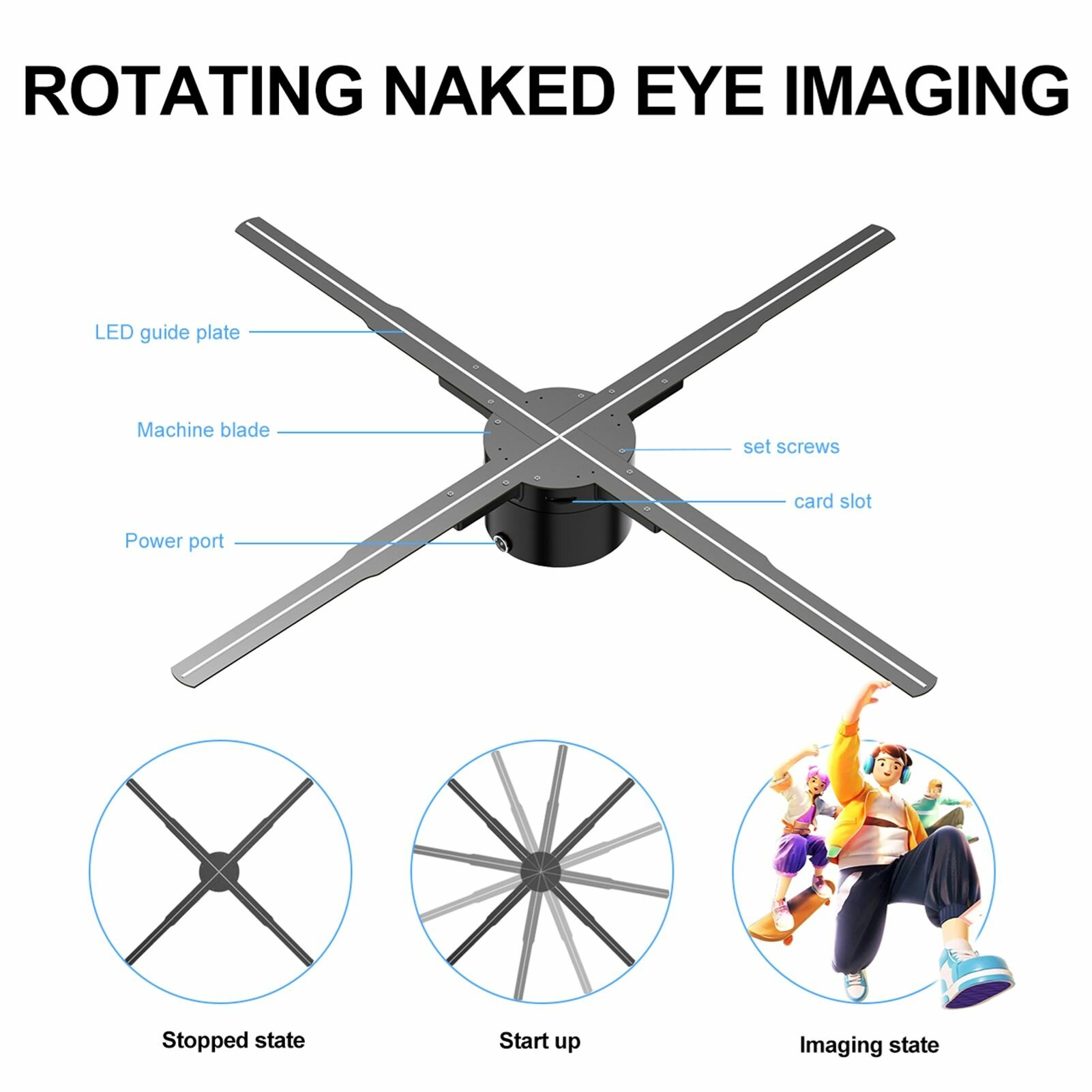 3D голографический проектор P62 с диагональю 615 мм, 2K HD, 722 светодиода, дистанционное управление для бизнес-рекламы