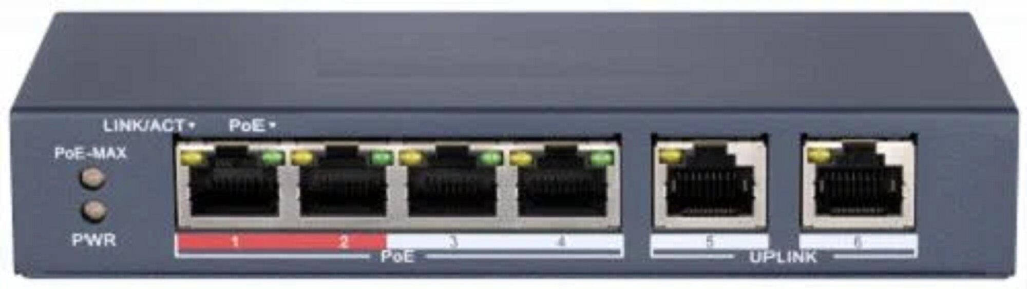 Коммутатор HiWatch DS-S604P Сетевой неуправляемый 4 RJ45 100M PoE, 2 порта с высоким приоритетом