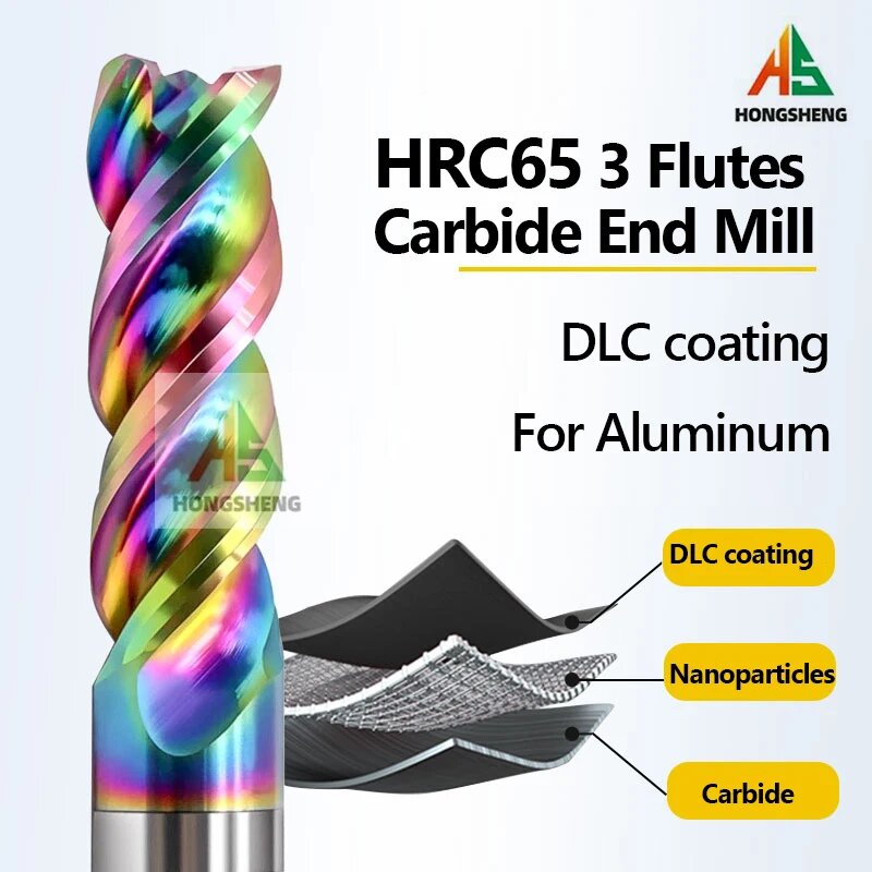 3 зуба HRC65 3F Фреза с DLC-покрытием Концевая фреза Алюминий Акрил Дерево Медь Пластик Режущий инструмент Обработка с ЧПУ 1234568 Инструменты Концевые фрезы 3 флейты, 14x70x14x150, 1PCS