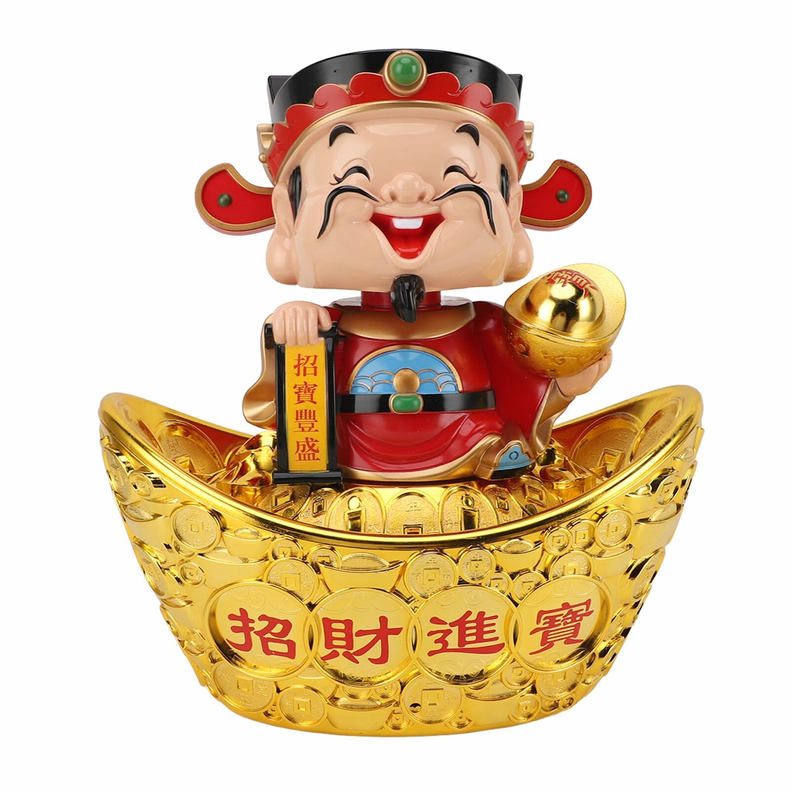 Статуя CAI Shen, автоматическое кивание, счастливое украшение, 12-дюймовая фигурка Бога богатства, маленькие фигурки Caishen для крыльца автомобиля