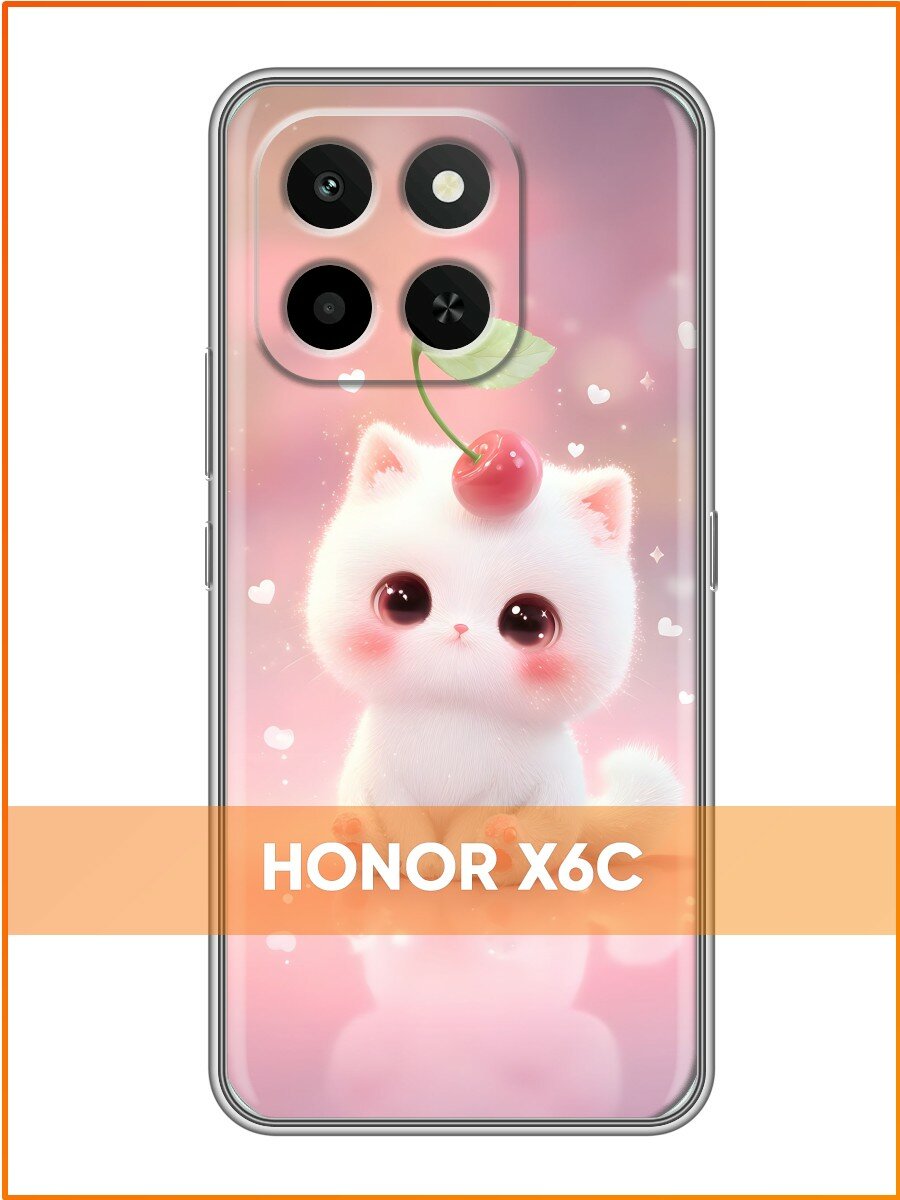 Чехол для Honor X6C с принтом для девочек с котенком (Хонор Х6C)