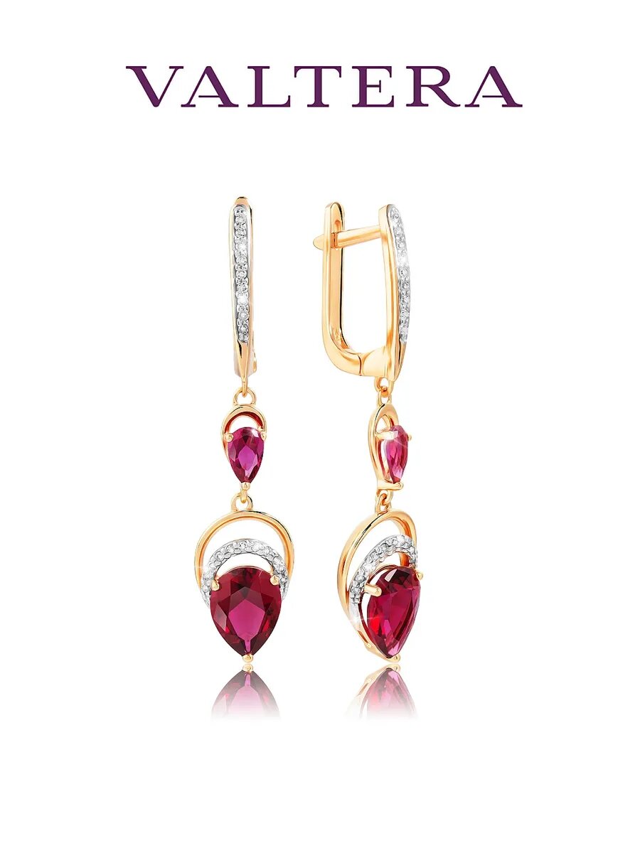 Серьги VALTERA, серебро, 925 проба, фианит, , красный, золотистый — фото 1