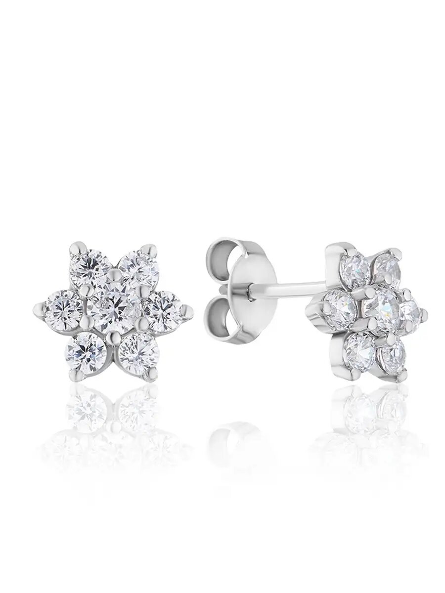 Серьги пусеты, серебро, 925 проба, родирование, фианит