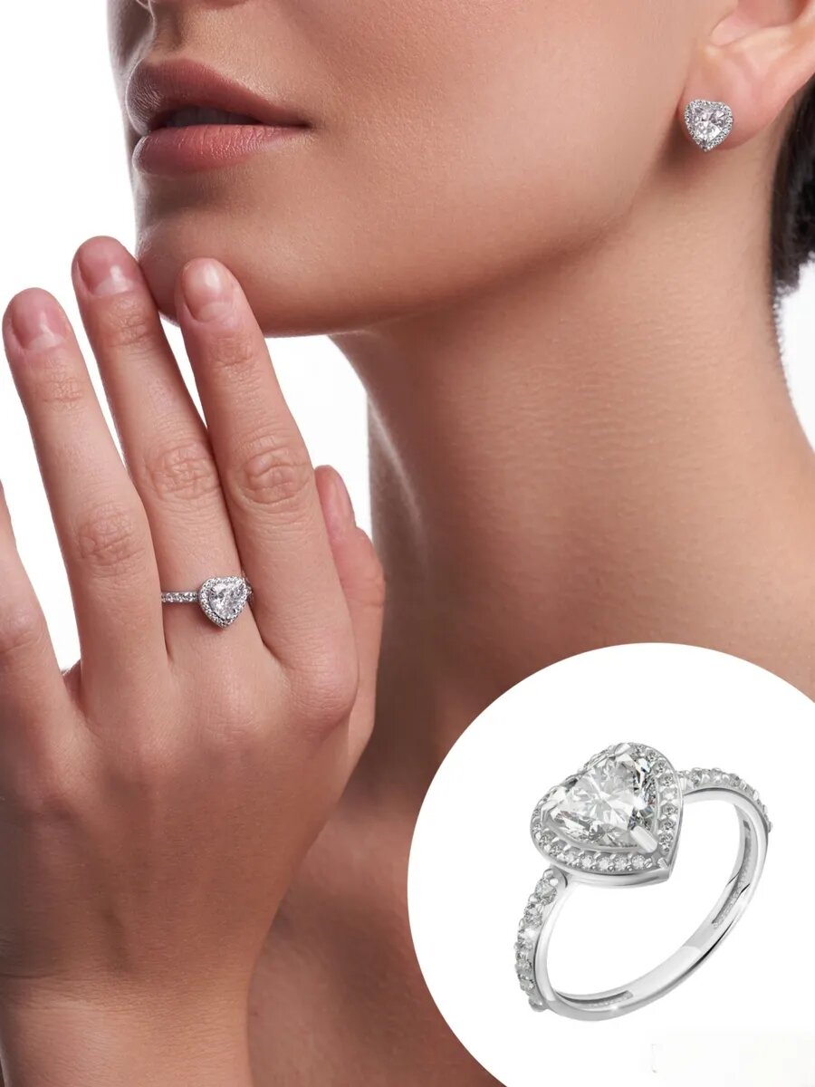 Кольцо помолвочное, серебро, 925 проба, родирование, фианит