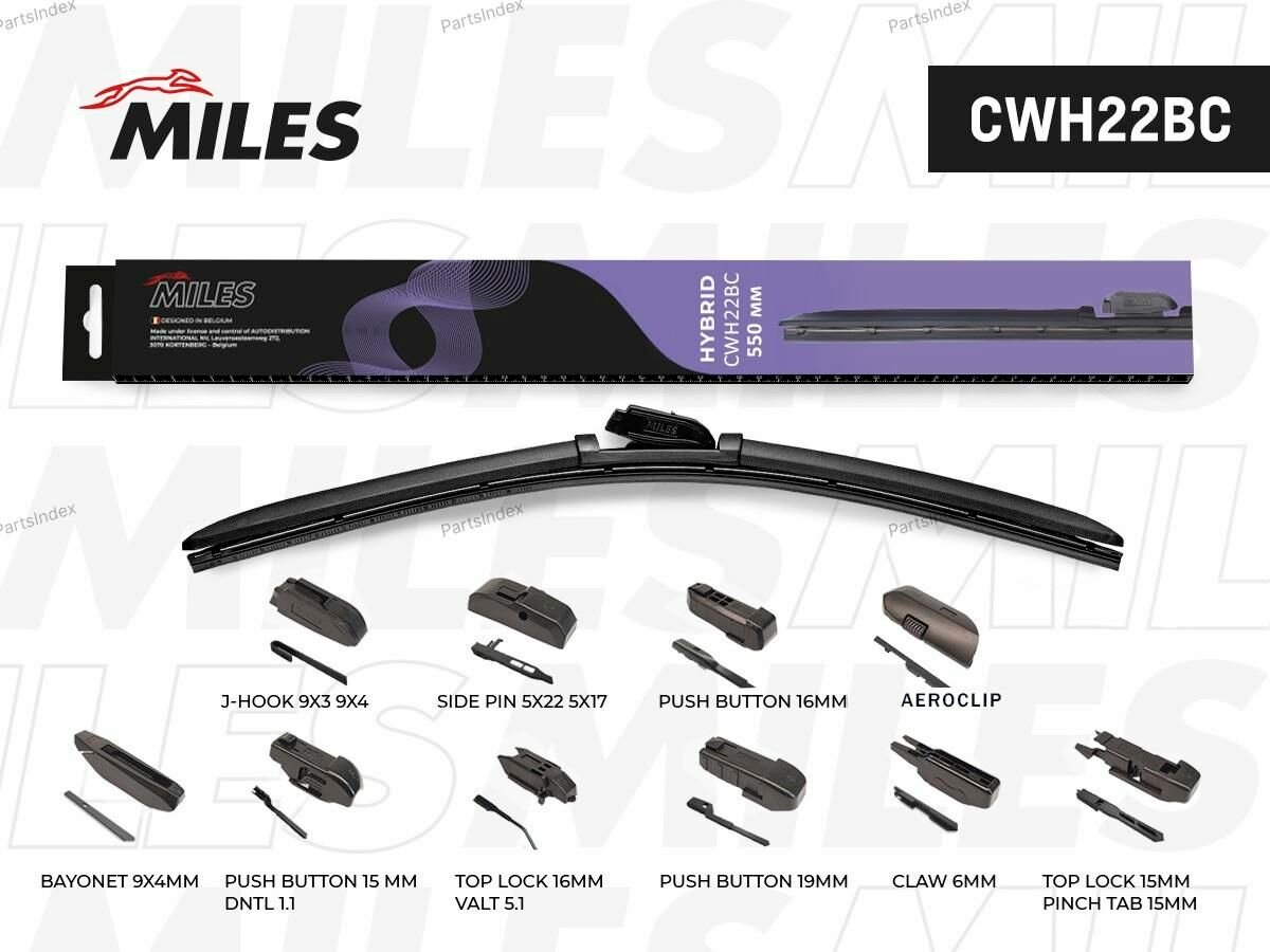 Щетка стеклоочистителя 550 мм (22) гибридная (10 адаптеров), MILES CWH22BC