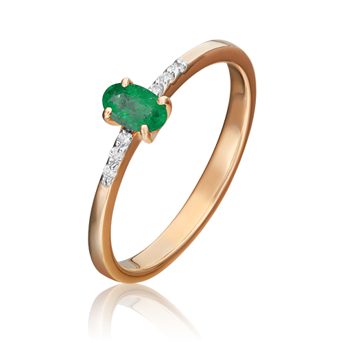 Кольцо, красное золото, 585 проба, бриллиант, изумруд