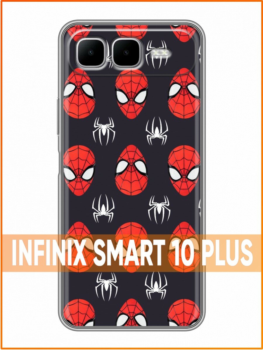 Чехол для Infinix Smart 10 Plus с принтом Человек паук с силуэтом паука (Инфиникс Смарт 10 Плюс)