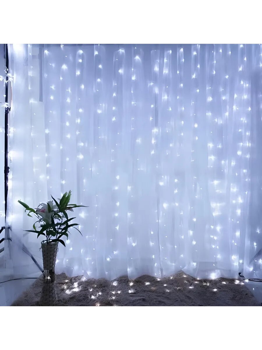 Гирлянда-штора новогодняя YD-CD-07, белый свет, 400 светодиодов, 3х2 м
