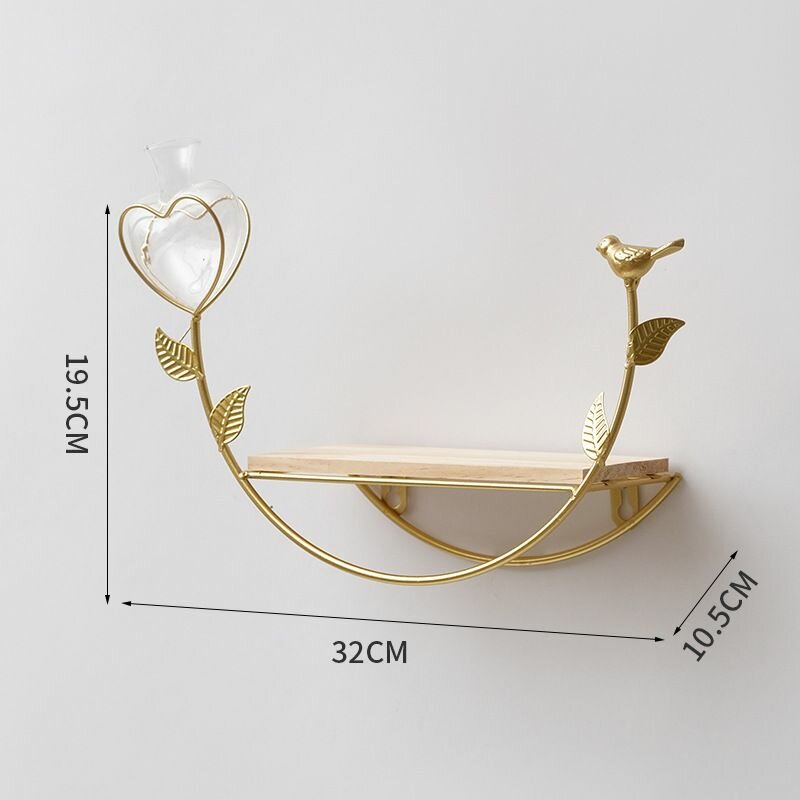 Настенная полка с LED-подсветкой и кованым каркасом,32,10.5, золотой,19.5