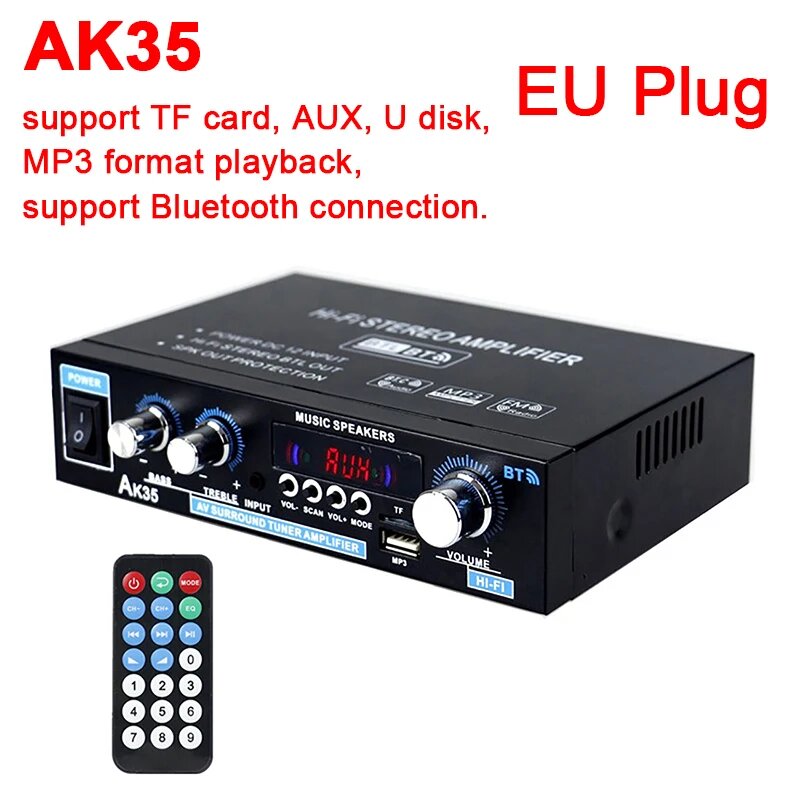 800 Вт домашние автомобильные усилители 2-канальный Bluetooth 5,0 стерео усилитель AK35 EU plug