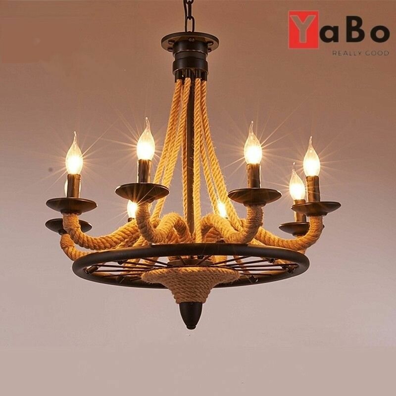 Люстра из пеньковой веревки в стиле ретро для ресторана