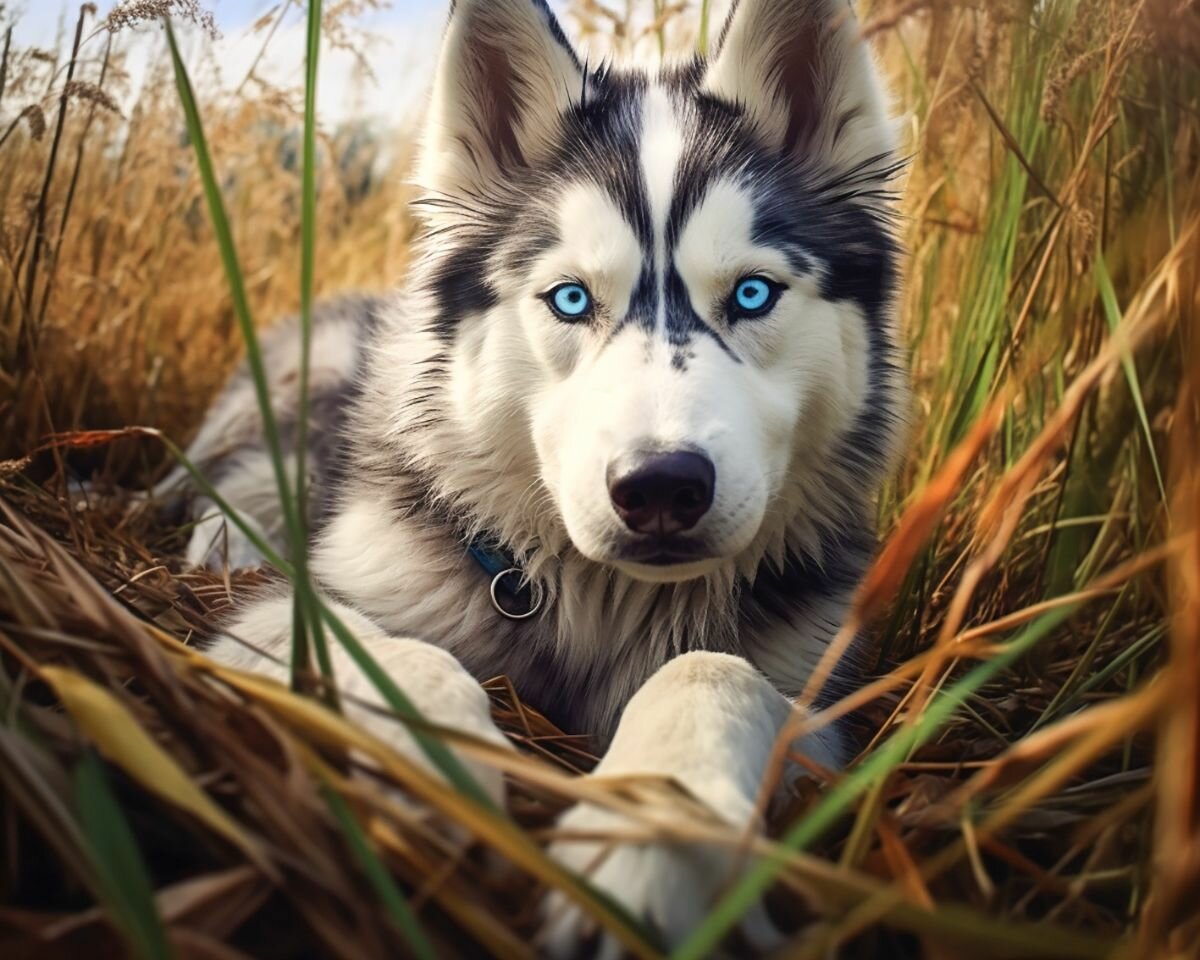 Картина по номерам на подрамнике 40*50 см "Хаски в камышах"