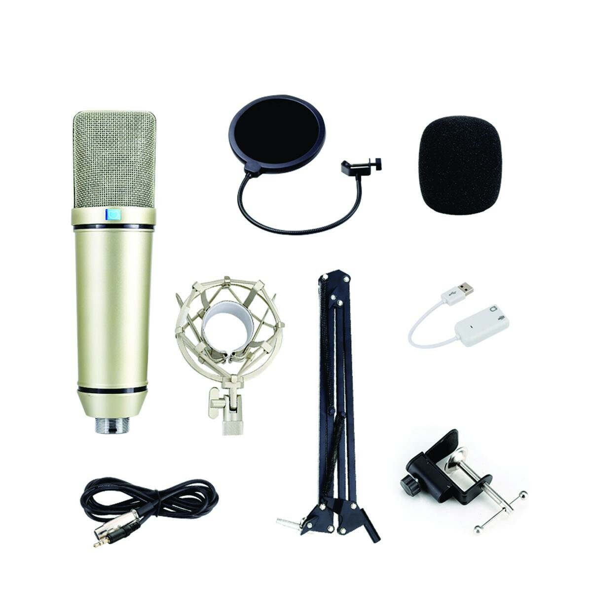 Bm800 Pro конденсаторный микрофон с большой диафрагмой - звуковая карта USB - микрофон Bm 800 серебристый - стойка-рука,