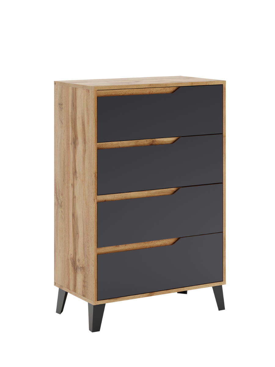 Комод с 4 ящиками и интегрированными ручками 700х390х1070, дуб вотан/графит