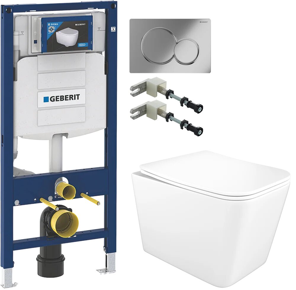 Комплект Унитаз подвесной STWORKI Молде S23401WH / Инсталляция Geberit Duofix UP 320 111.300.00.5 / Крепления к стене, Кнопка хром