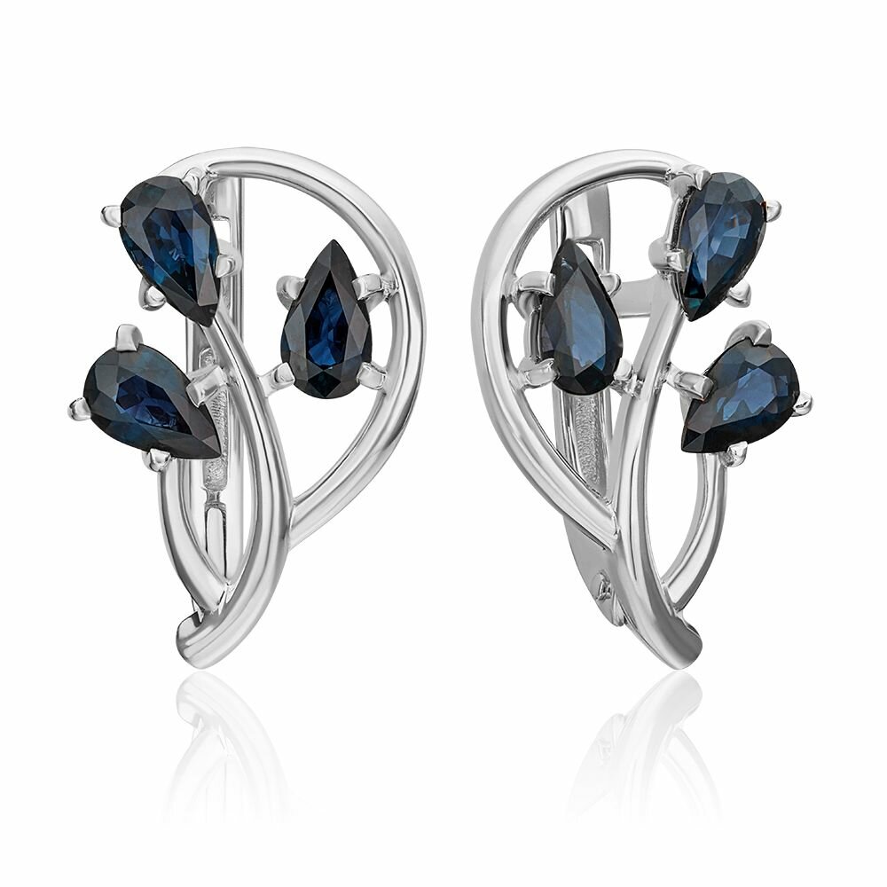 Серьги, белое золото, 585 проба, родирование, сапфир