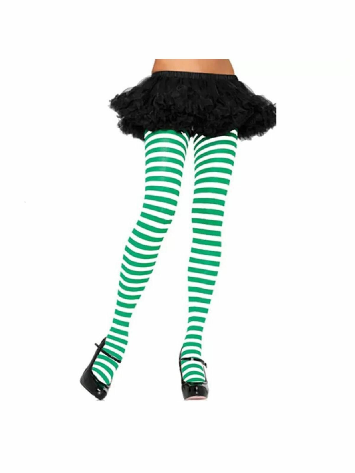 Полосатые колготки для женщин, Зеленый и белый