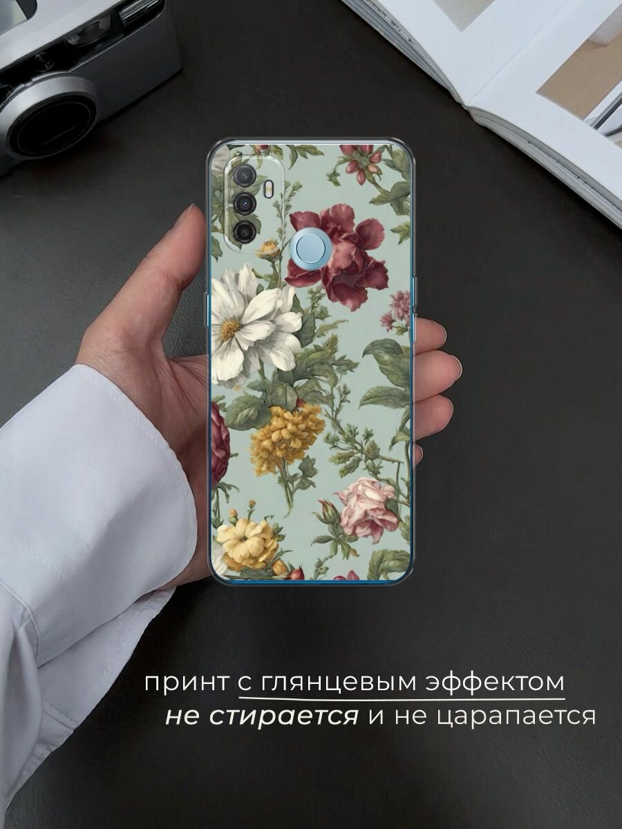 Чехол на Oppo A53 / Оппо А53 с принтом Акварельные красные цветы — фото 1