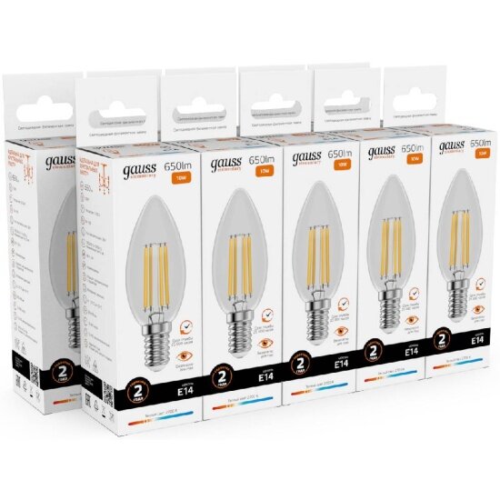Светодиодная лампа Gauss Filament Elementary Свеча 10W 650lm 2700К Е14 LED