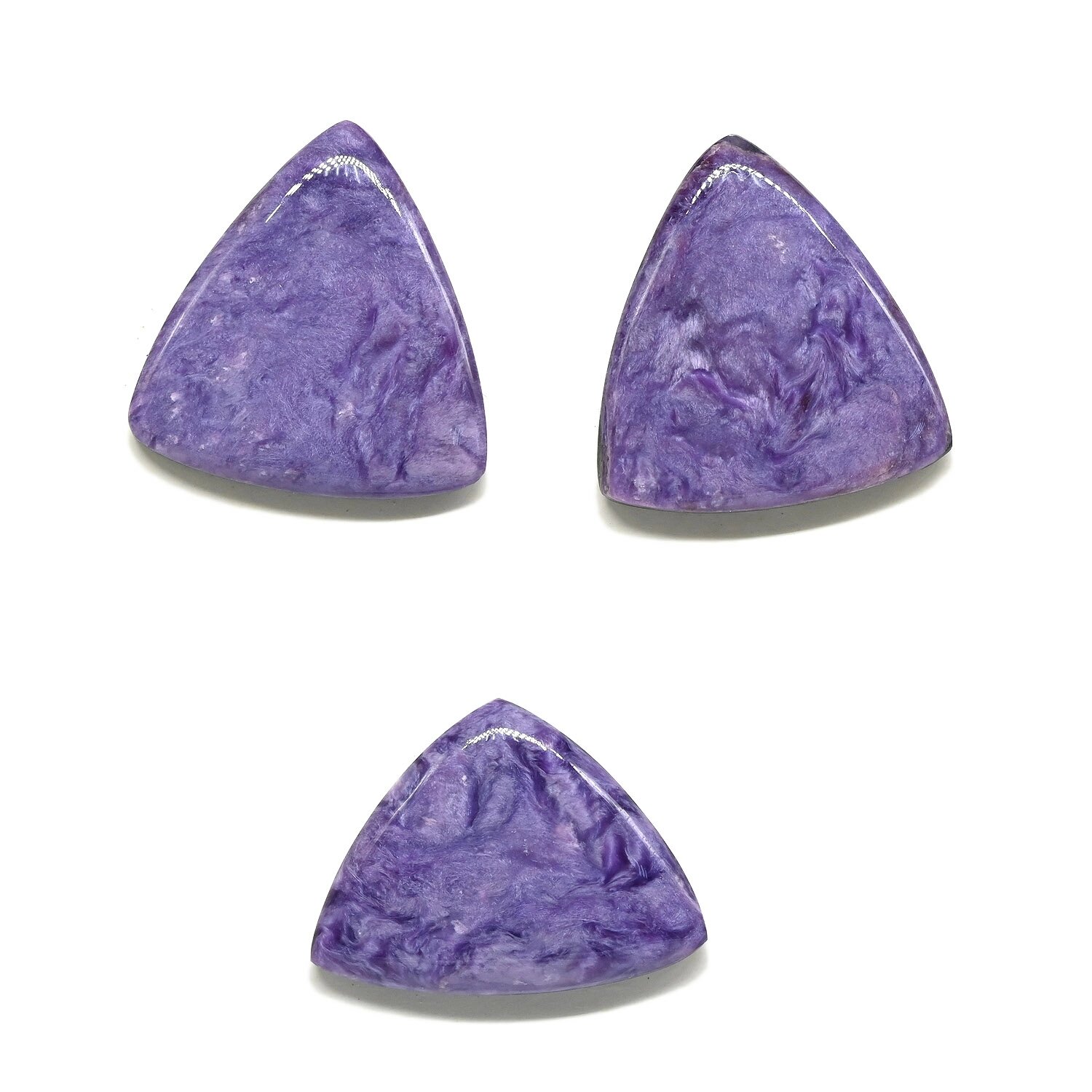 Кабошоны из камня чароит форма треугольник, комплект тройка
