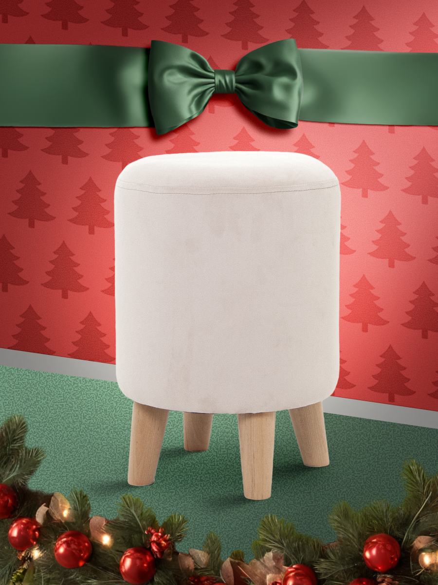 Пуфик в прихожую мягкий, велюр, цвет кремовый, 33х33х45 см.