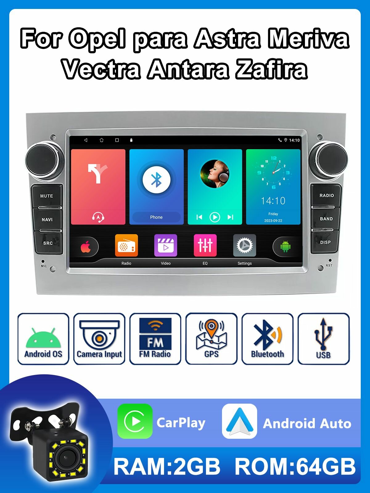 X-REAKO 7-inch Автомагнитола Android для Opel Astra H/J 2004, Zafira/Vivaro/Veda, RDS-IPS-Carplay-WiFi-SWC