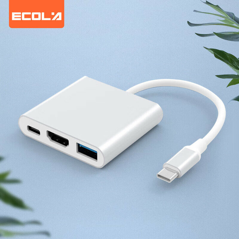 ECOLA Computer Desk Stand, Type-C Expansion Dock, Three-In Three-Port USB3.0 Hub/HDMI/Universal PD Charging, Compatible with Apple Mac/iPad Pro/Huawei, CB-A051