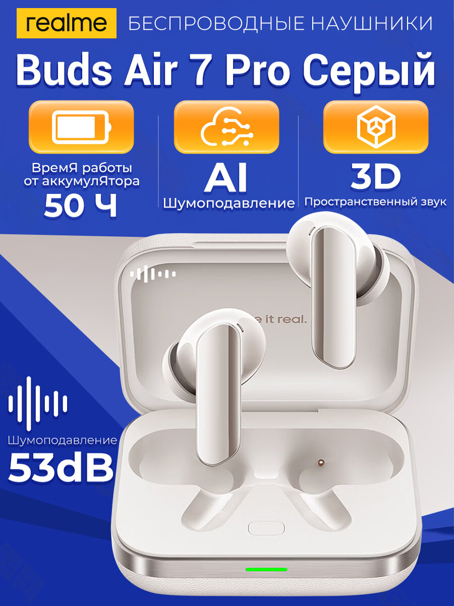 Беспроводные наушники Realme Buds Air 7 Pro, Белый, Bluetooth