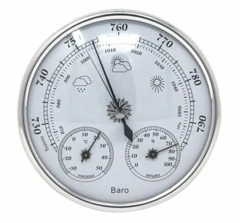 Барометр анероид механический с измерением температуры и влажности Hold Me , Серебряный-