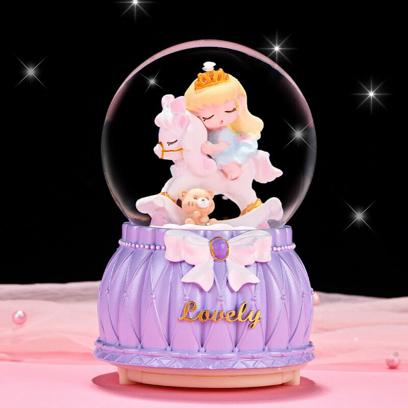 Мечтательная девочка, музыкальная шкатулка с кристальным шаром в виде единорога, украшение, музыкальная шкатулка для студентов, снежинка, водяной шар, подарок на день рождения