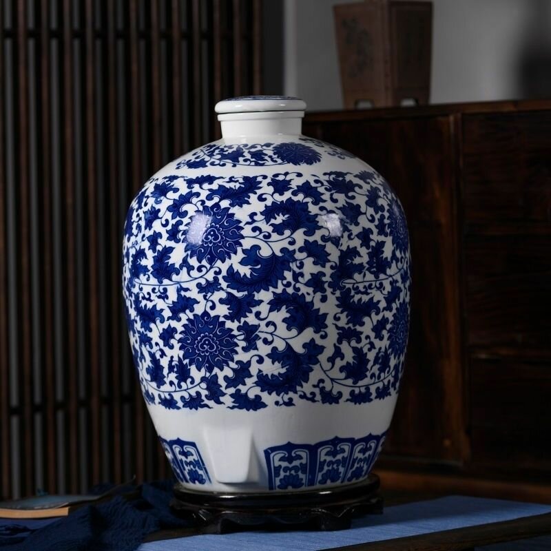 Керамическая винная емкость, сине-белая фарфоровая для заваривания виноградного вина, бутылка для вина, пустая банка, герметичное хранение для домашнего погреба, 5kg 25kg штук от производителя