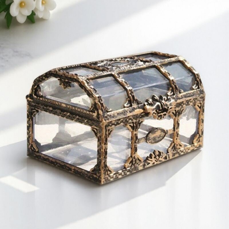 Прозрачная пластиковая коробка для хранения сокровищ, в виде пиратского сундука, для украшений и кристаллов